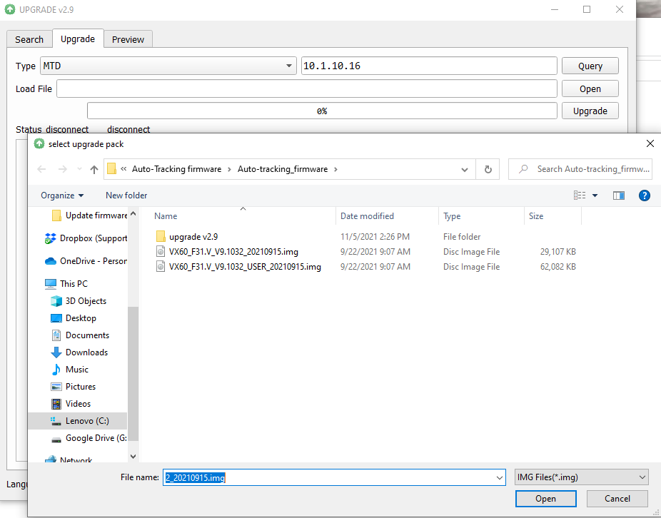 Updating Firmware for Auto-Tracking on the RL400